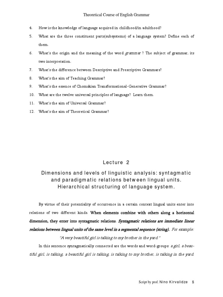 Theoretical Course of English Grammar - Lecture 2 | PDF | Word | Phrase