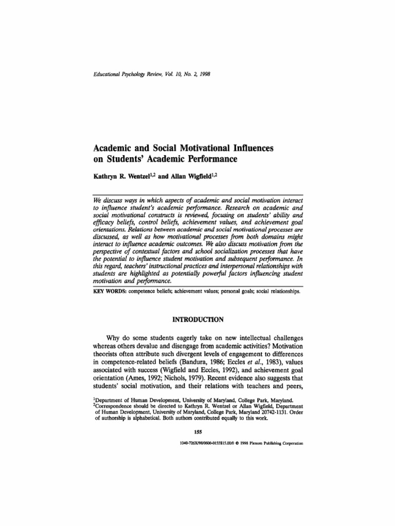 Academic and Social Motivational Influences On Students' Academic ...