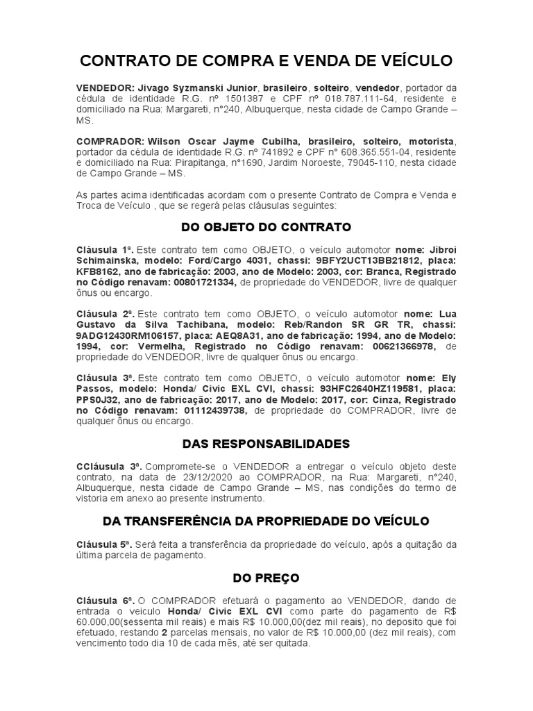 Contrato de Compra e Venda de Veículo | PDF