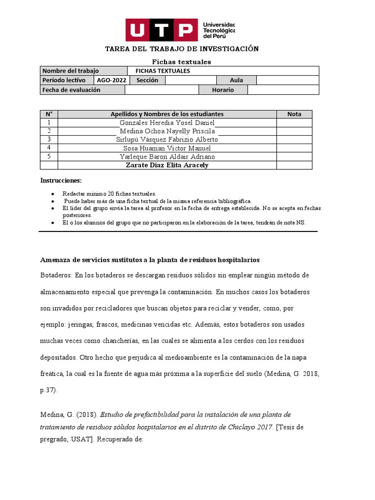 (AC-S11) Semana 11 Tarea 4 - Fichas Textuales | PDF | Residuos | Hospital (AC-S11) Semana 11 Tarea 4 - Fichas Textuales | PDF | Residuos | Hospital