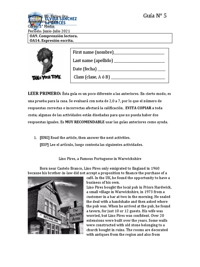 Guia 5 Ingles Primero Medio 2021 | PDF | Foods