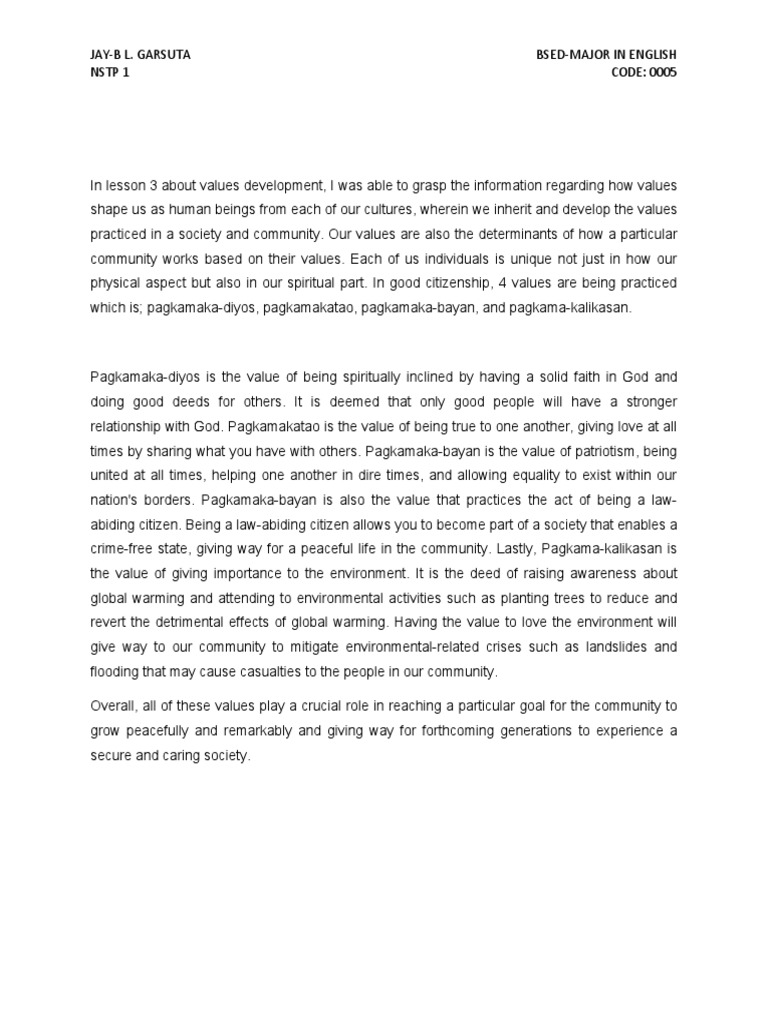 Values Development (Reflection) | PDF | Social Science | Self-Improvement