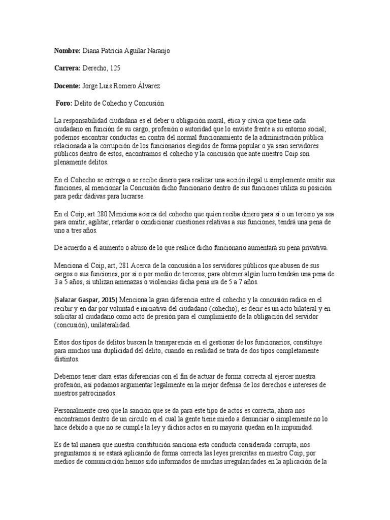 Cohecho y Concusión en Derecho Penal | PDF | Soborno | Etica Aplicada
