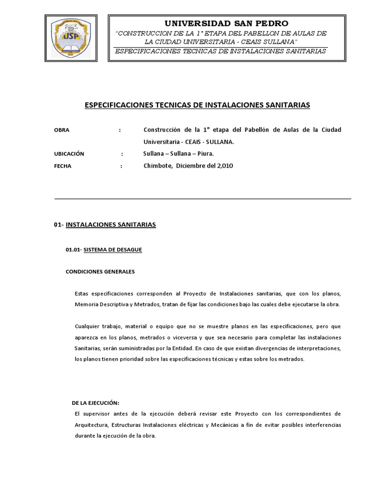 RJ-003-especificaciones Tecnicas Sanitarias | PDF | Tubería (transporte de fluidos) | Hormigón