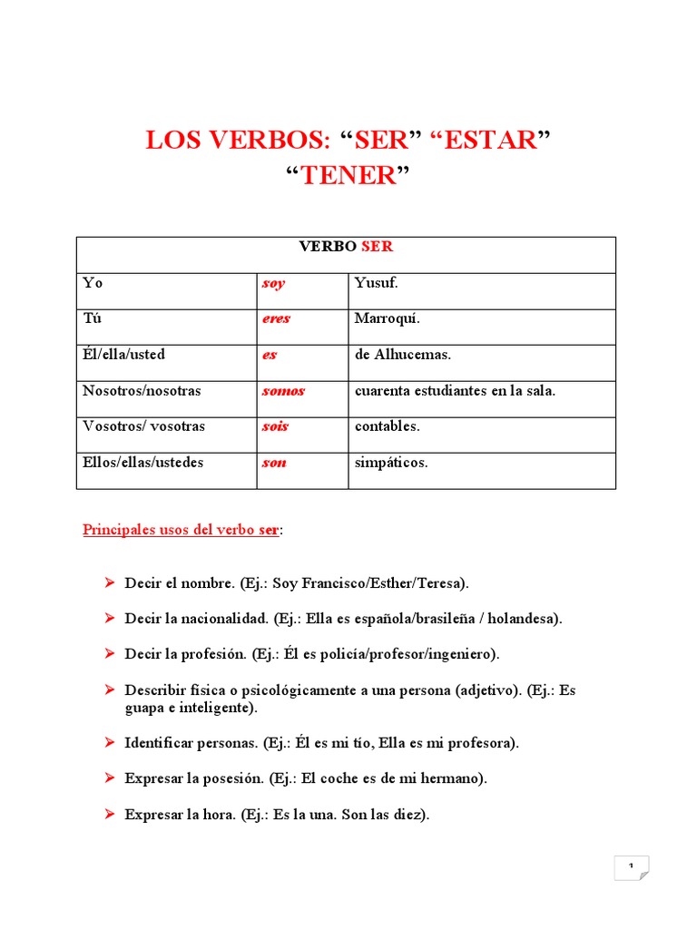 Los Verbos. Ser - Estar - Tener | PDF | Artes del Lenguaje y ...