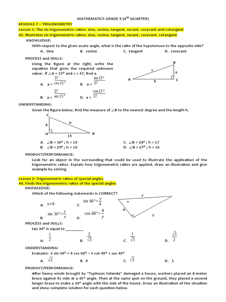 4TH Quarter Grade 9 | Download Free PDF | Trigonometric Functions ...
