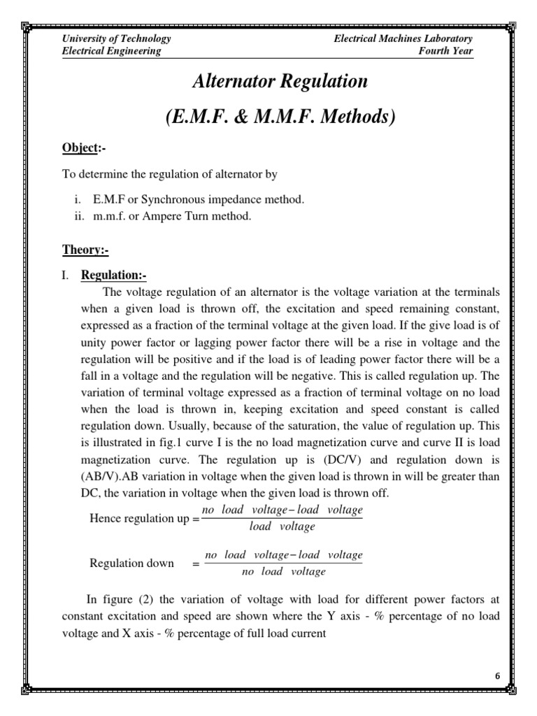 Alernator Regulation (EMF and MMF Methods) | PDF | Voltage | Electrical Impedance