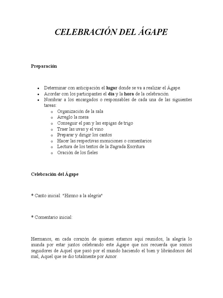 Celebración Del Ágape | PDF | eucaristía | Cristo (título)