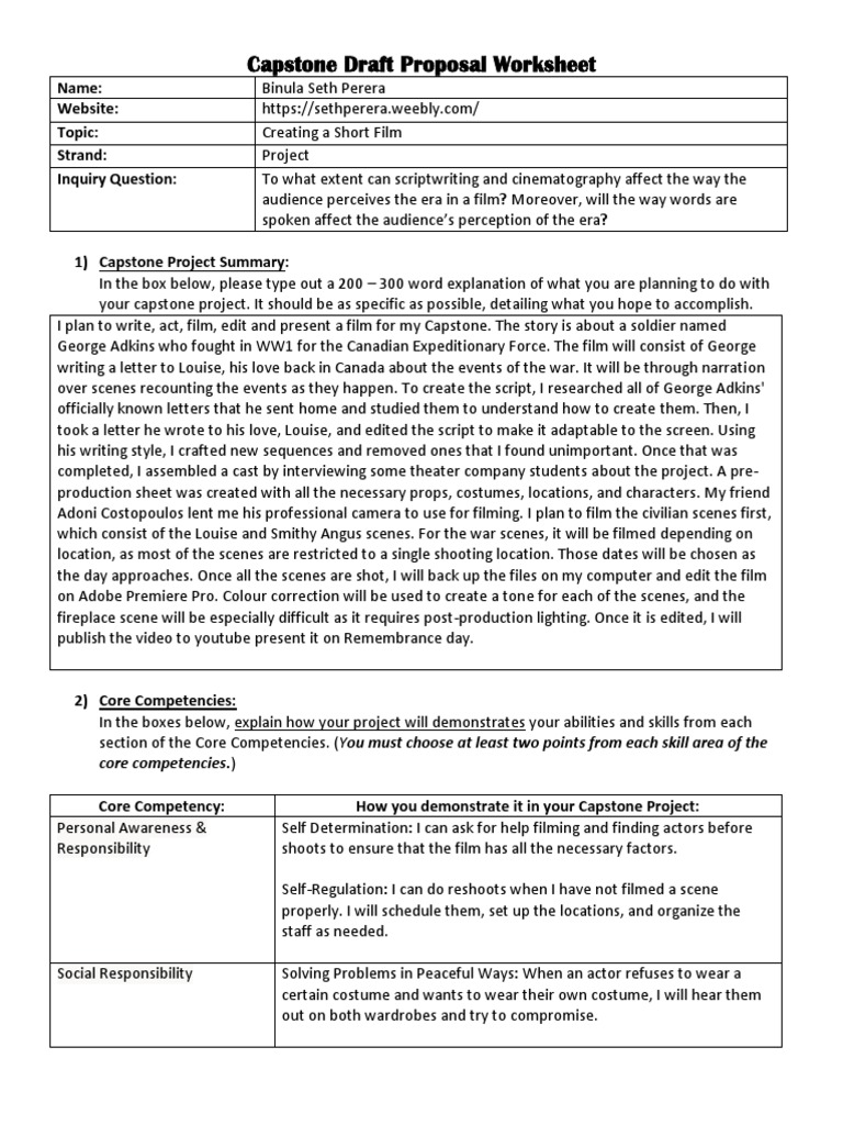 CLC 12 - Capstone Draft Proposal Worksheet | PDF | Thought | Screenwriting