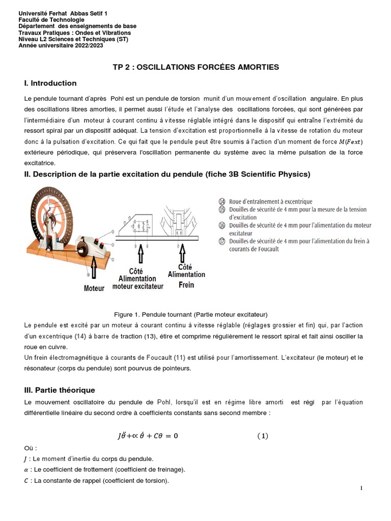 Pendule de Pohl : TP sur oscillations | PDF | Résonance | Pendule ...