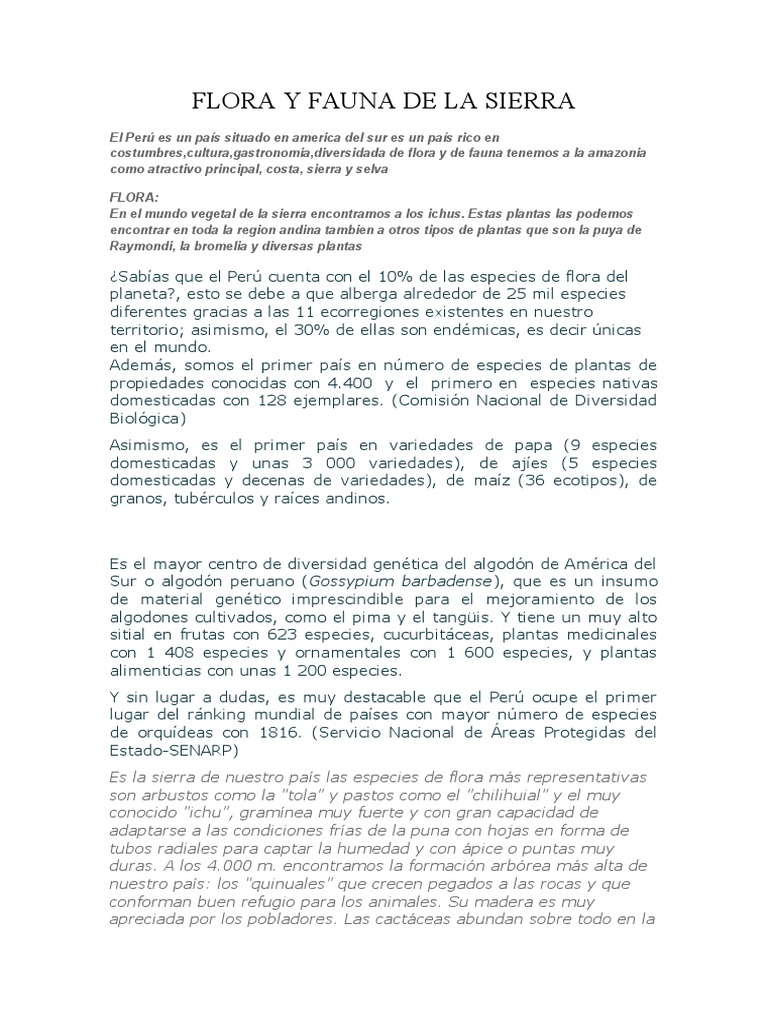 Flora y Fauna de la Sierra Peruana | PDF | Organismos
