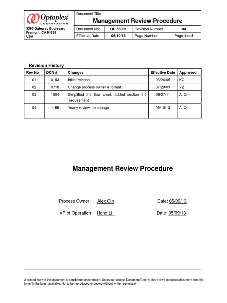 QP 56001 Rev 04 Management Review Procedure | PDF | Quality Management ...