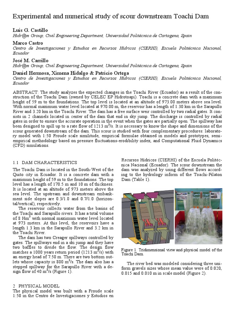 Experimental and Numerical Study of Scour Downstream Toachi Dam | PDF ...