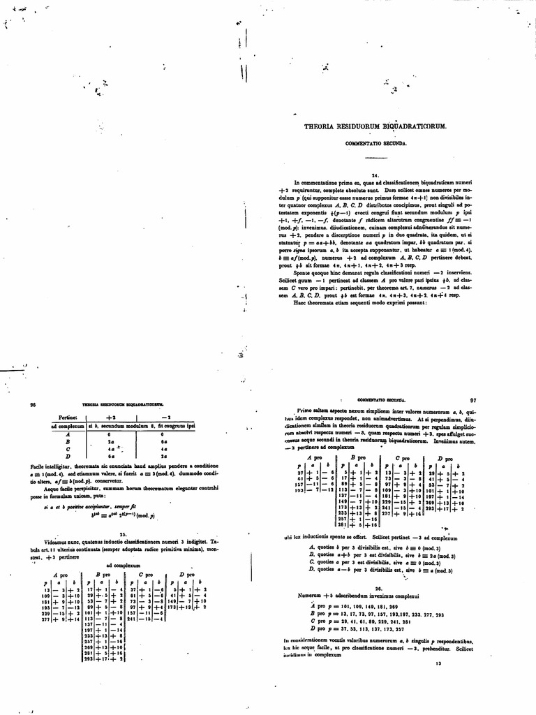 Gauss, Theoria Residuorum Biquadraticorum | PDF