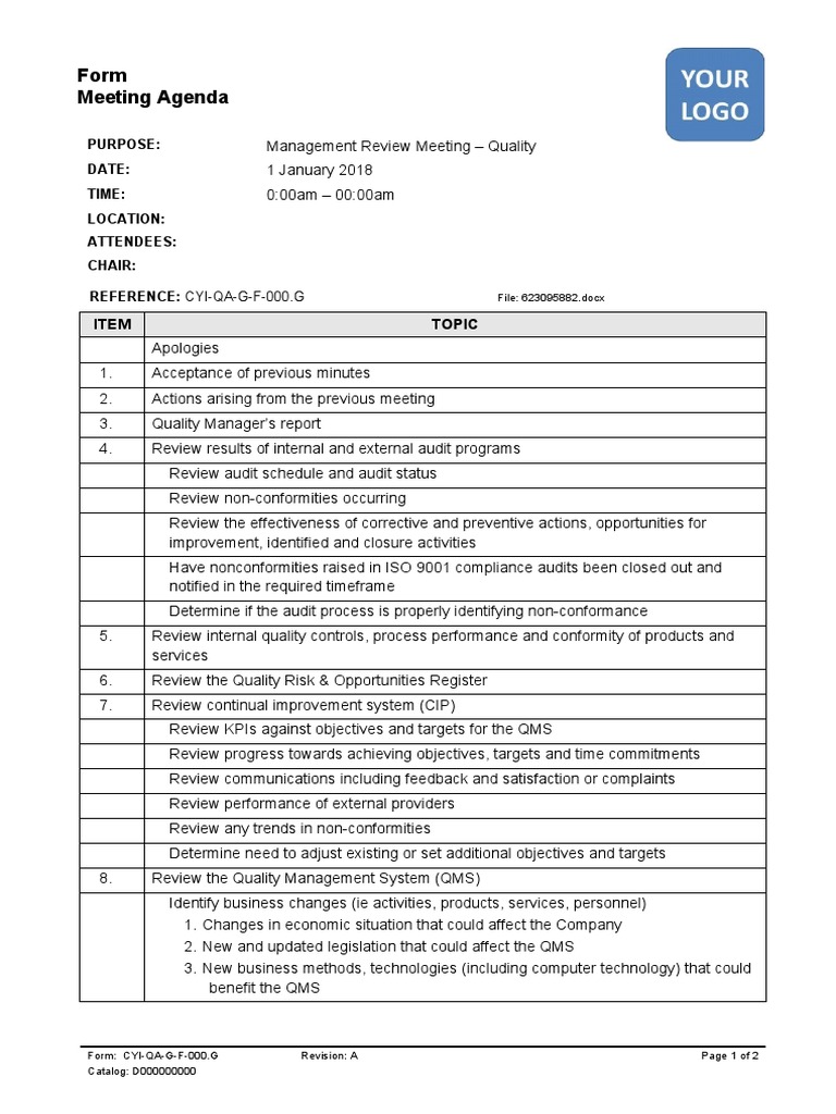Quality Management Meeting Agenda | PDF | Quality Management System | Audit