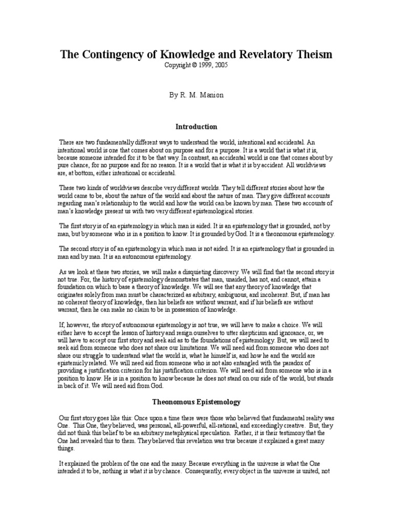 The Contingency of Knowledge and Revelatory Theism 2 | PDF ...