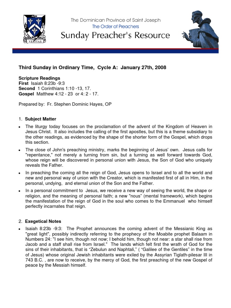 3rd Sunday Ordinary Time :: 2008 | PDF | Grace In Christianity | Gospel ...