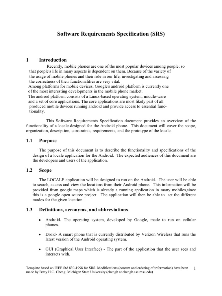 Software Requirements Specification | PDF | Android (Operating System) | Application Software