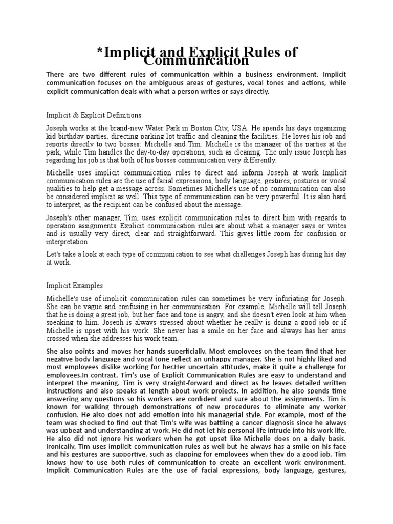 Implicit Vs Explicit Communication | PDF | Body Language | Communication