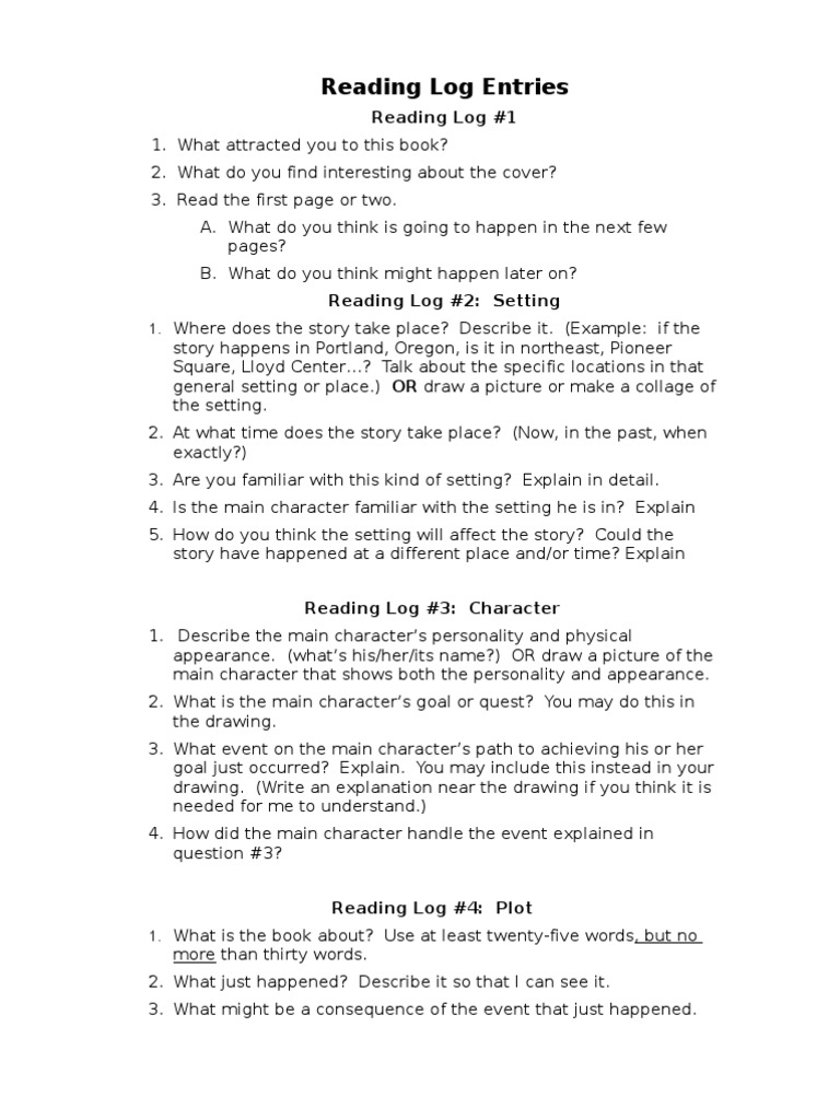 Reading Log Entries PDF Books