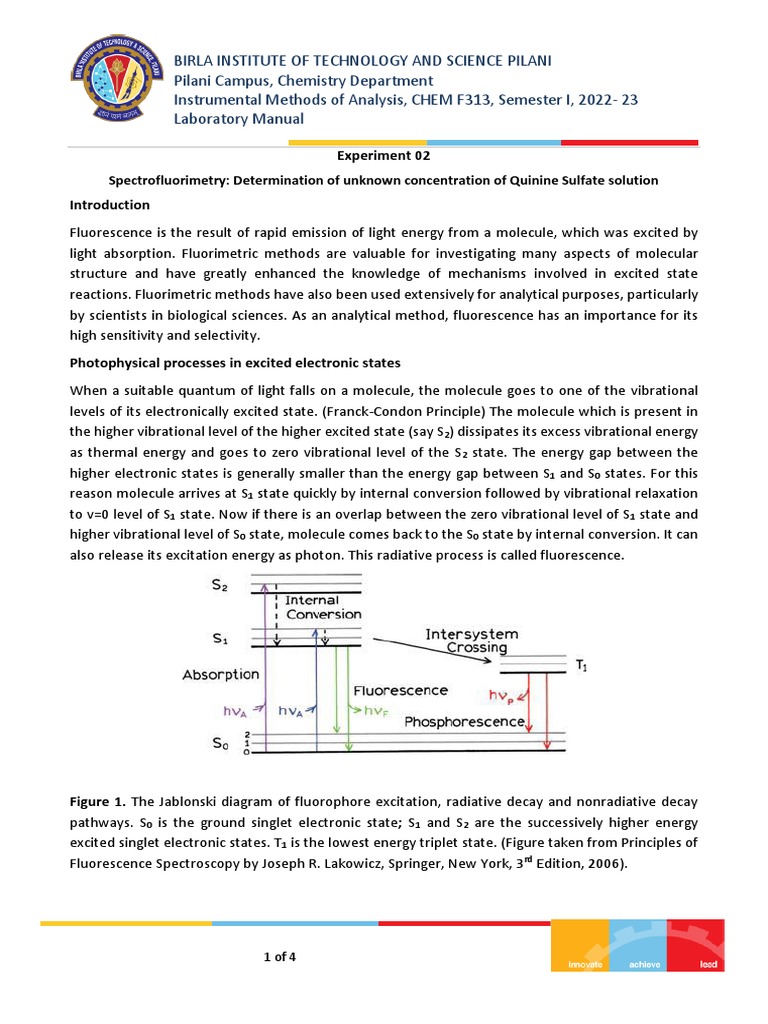 Expt - Spectrofluorimetry - Manual | PDF | Fluorescence | Fluorescence ...