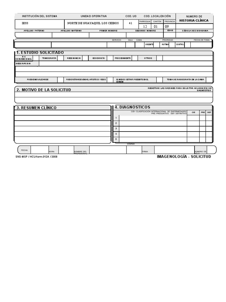 Form 012 Imagenologia | PDF | Imagenes medicas | Ciencias de la Salud