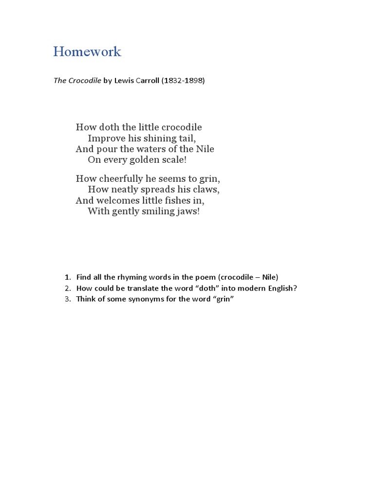 Poem The Crocodile | PDF | Classics