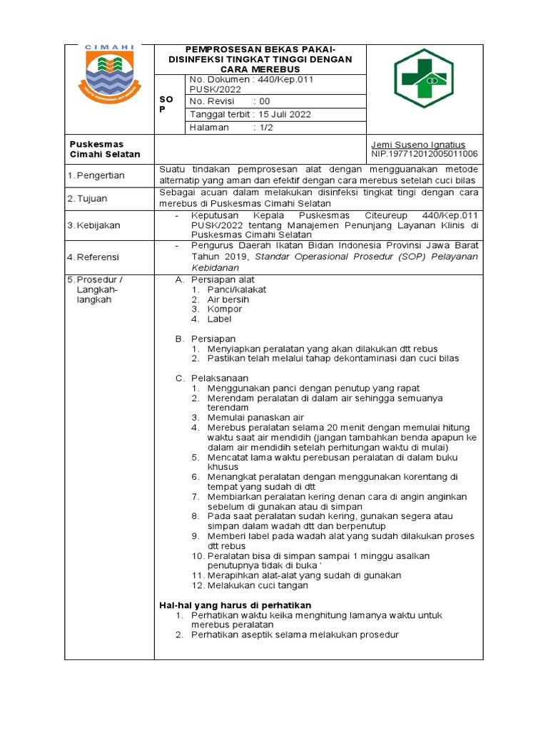 Disinfeksi Alat Medis dengan Merebus | PDF