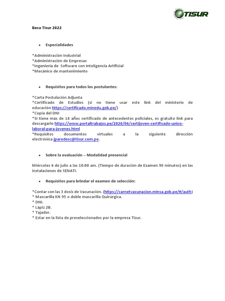Requisitos Beca Tisur | PDF
