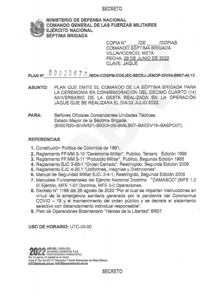 Plan Ceremonia Operación Jaque | PDF