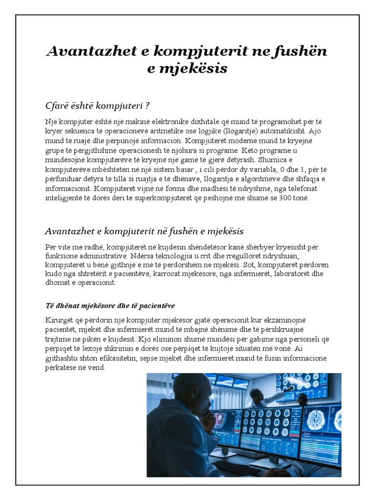 Avantazhet e Kompjuterit Ne Fushen e Mjekesis | PDF