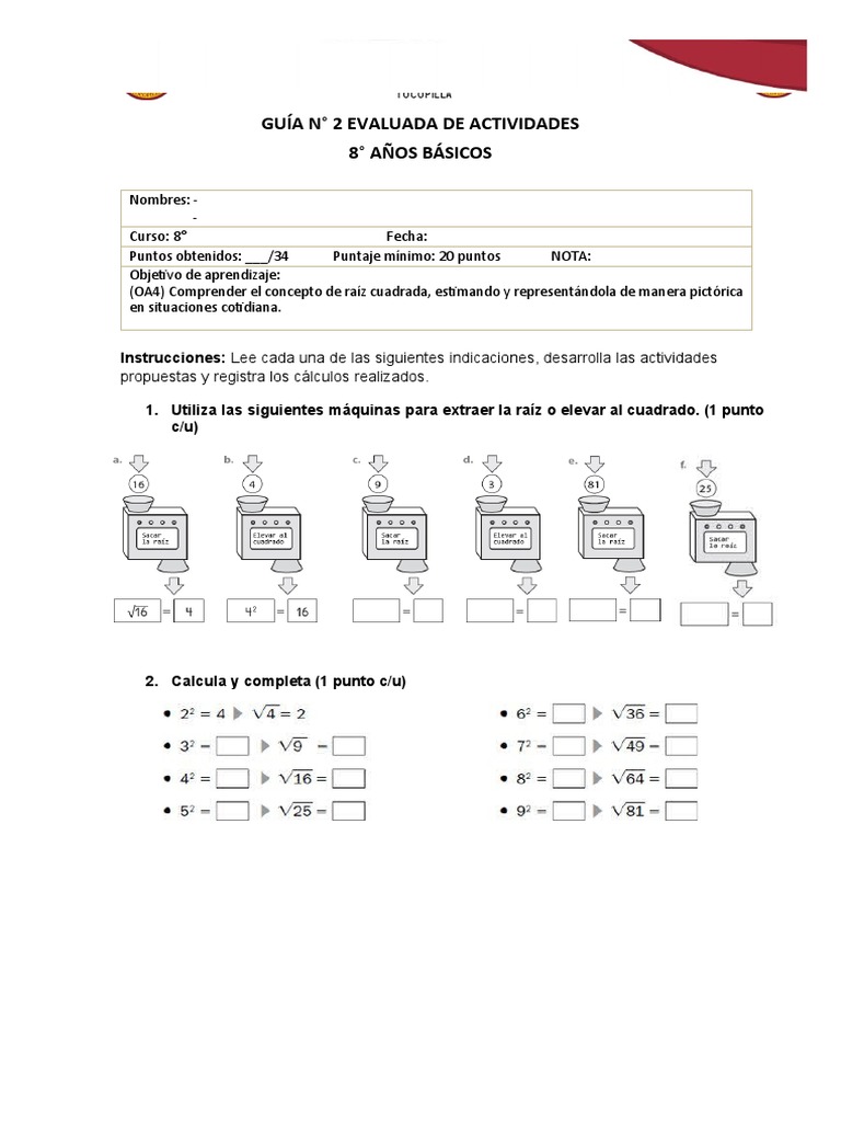 Guia Evaluada N°2 OA4 | PDF | Raíz cuadrada