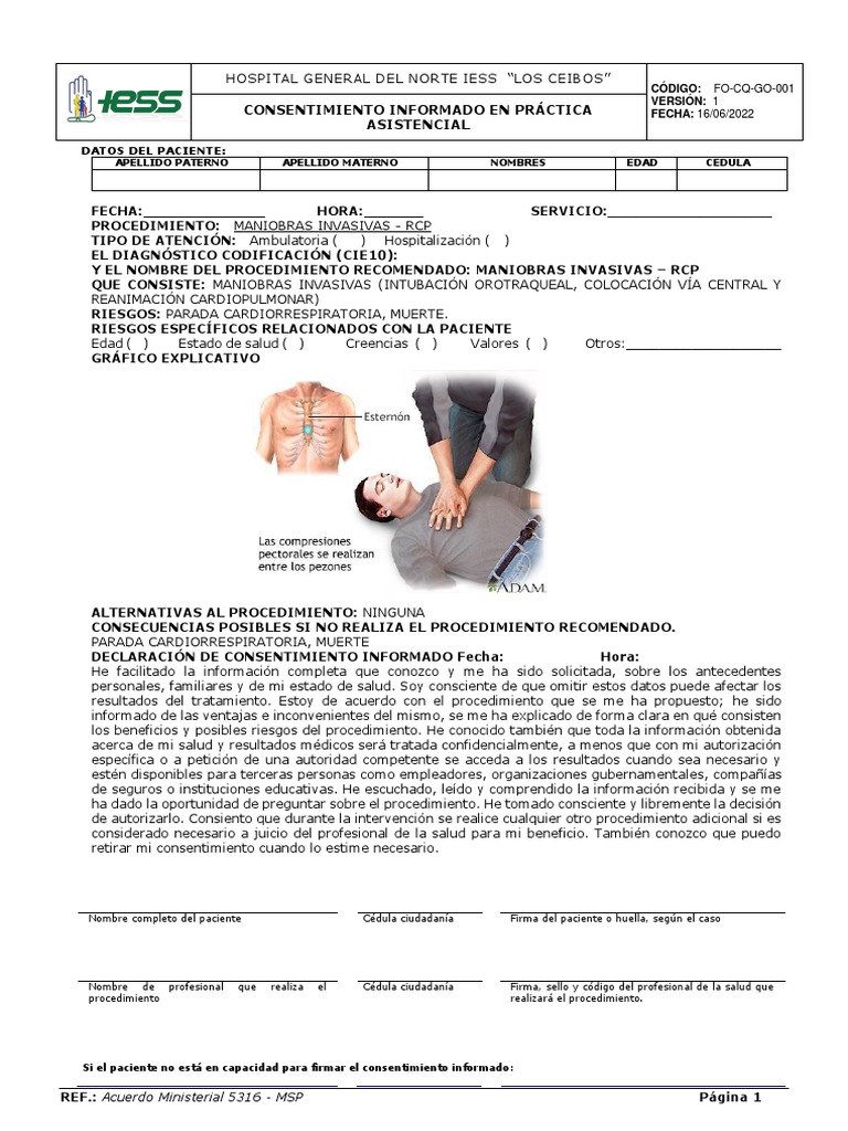 Consentimiento RCP | PDF | Consentimiento informado | Reanimación ...