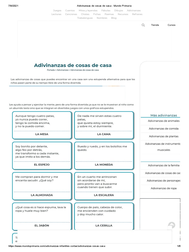 Adivinanzas de Cosas de Casa - Mundo Primaria | PDF