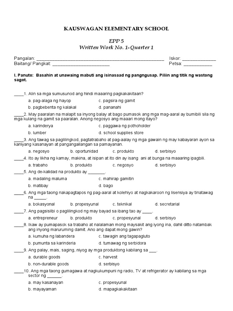 ST 1 - Epp 5 - Q1 | PDF
