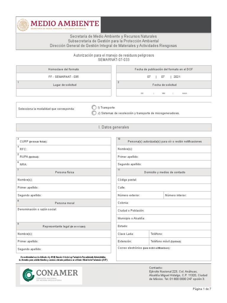 FF Semarnat 035 Semarnat 07 033 I J | PDF | Residuos | Entorno natural