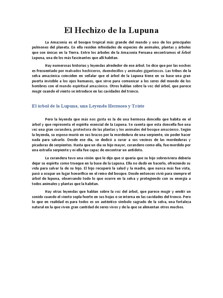 Leyenda del Árbol de la Lupuna | PDF