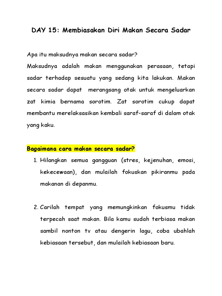 Day 15 Membiasakan Diri Makan Secara Sadar | PDF