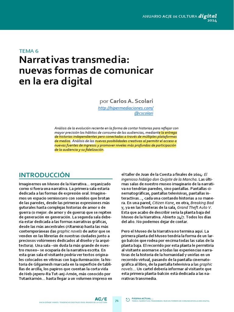 Narrativas Transmedia en la Era Digital | PDF | Comunicación
