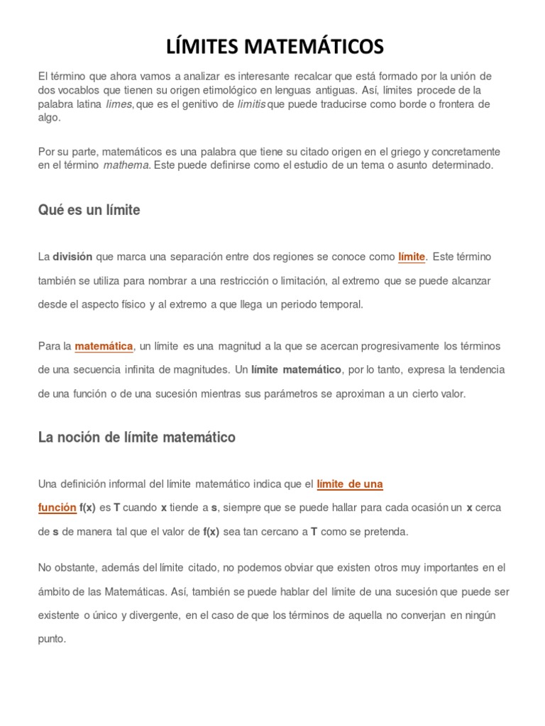Límites Matemáticos: Conceptos Clave | PDF | Límite (Matemáticas ...