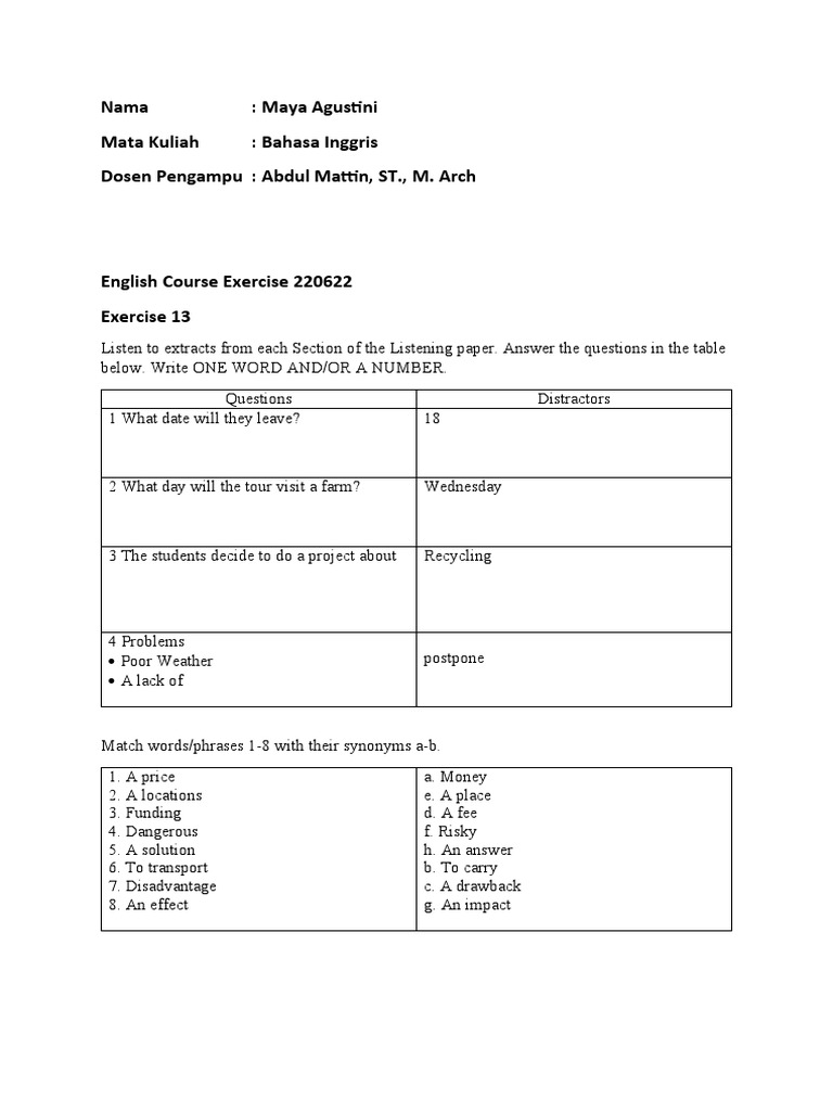 English Exercise by Maya Agustini | PDF