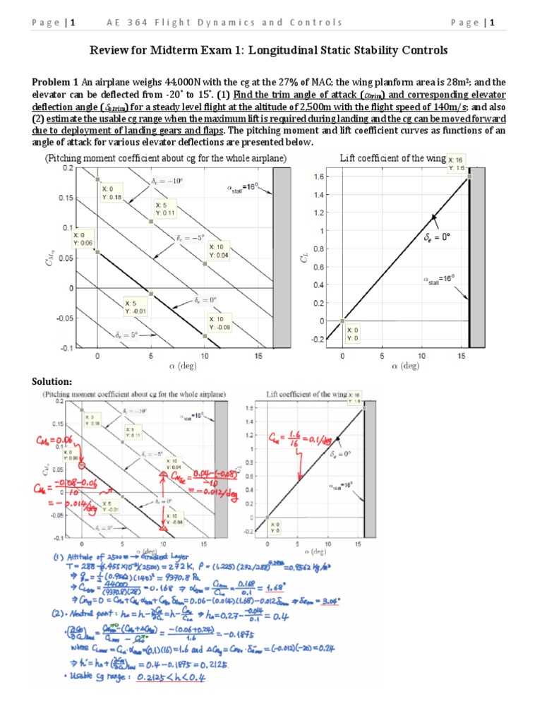 AE364 Midterm 1 Review Prob | PDF | Lift (Force) | Aviation