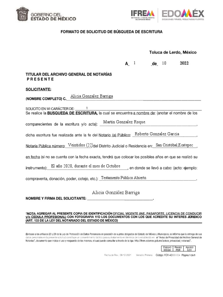 Solicitud De Busqueda De Testamento Pdf