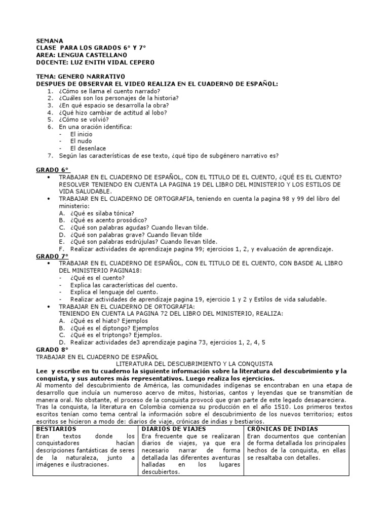 Lenguaje 6° 7° 8° SEMANA 2 | PDF