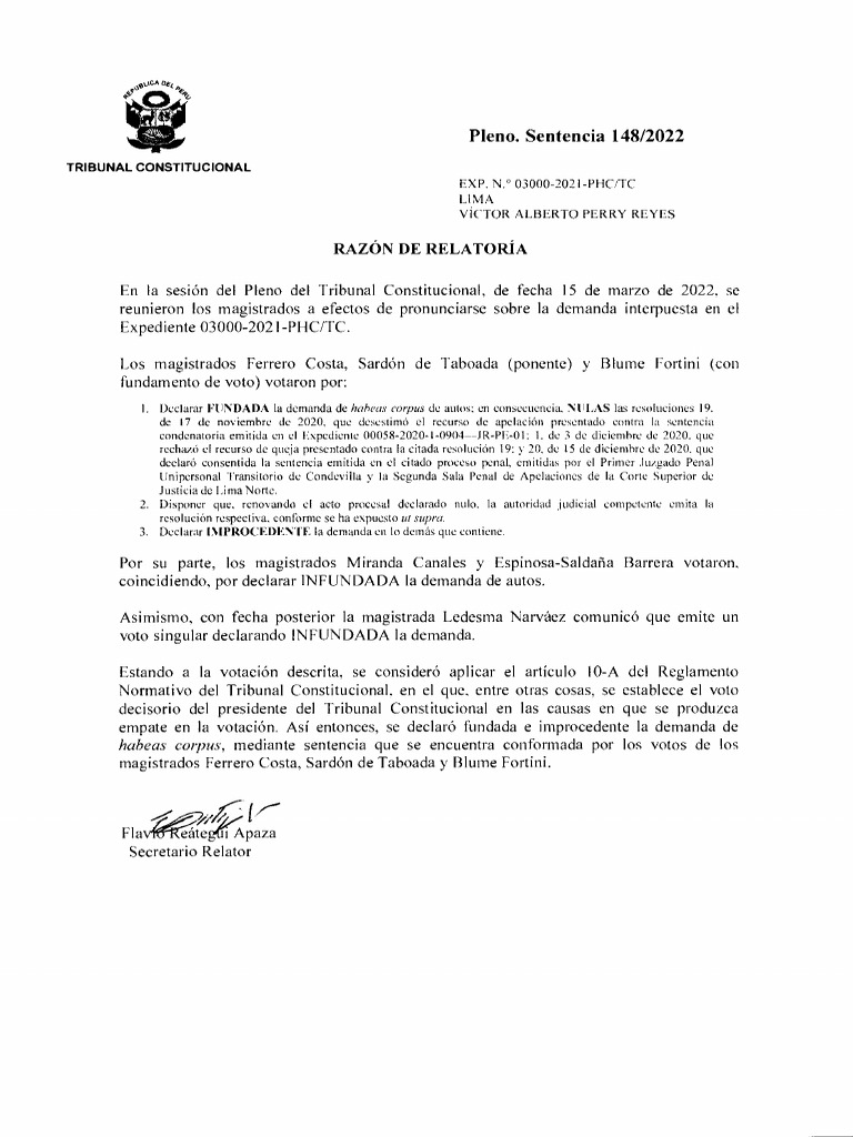 STC #03000-2021-HC/TC, Lima | PDF | Sentencia (ley) | Debido al proceso