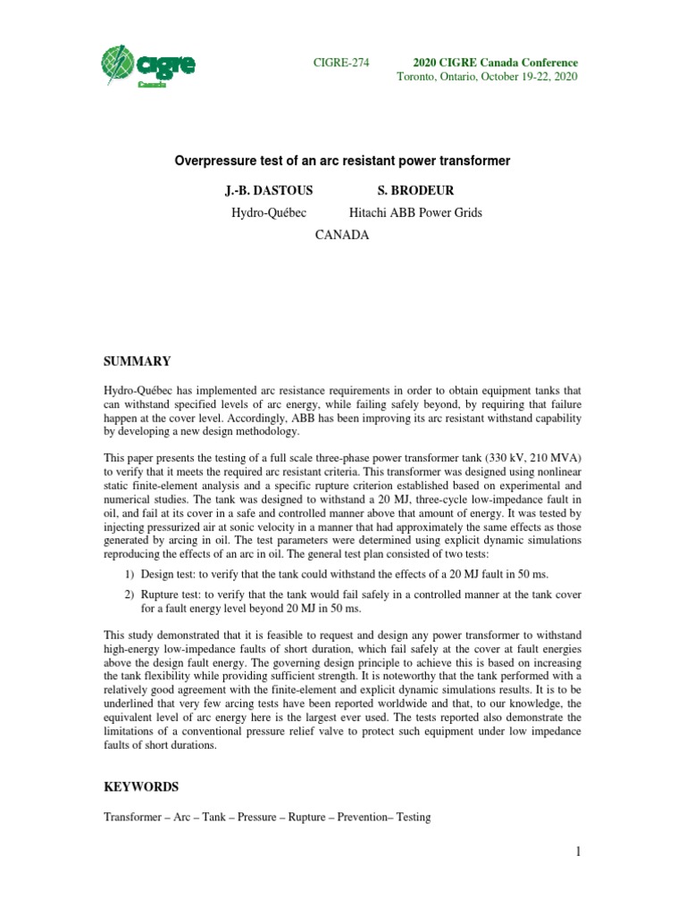 Arc Resistance Testing of Power Transformers | PDF | Transformer | Pressure