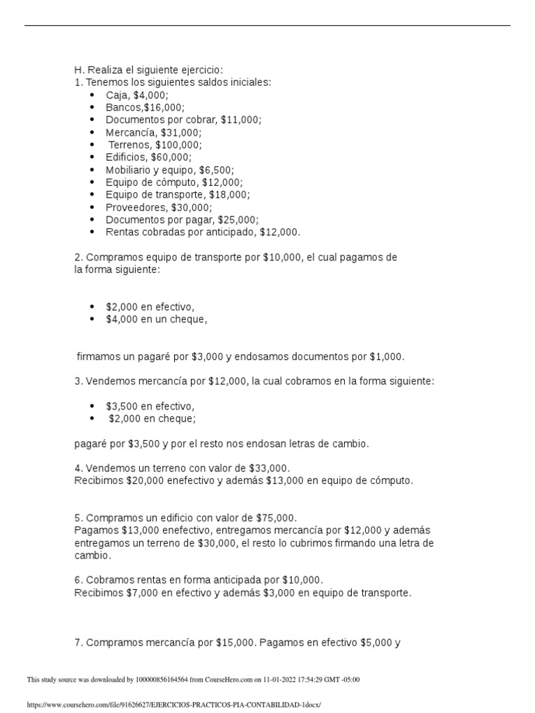 Ejercicios Pra Cticos Pia Contabilidad. 1 | PDF | Bancos | Contabilidad financiera
