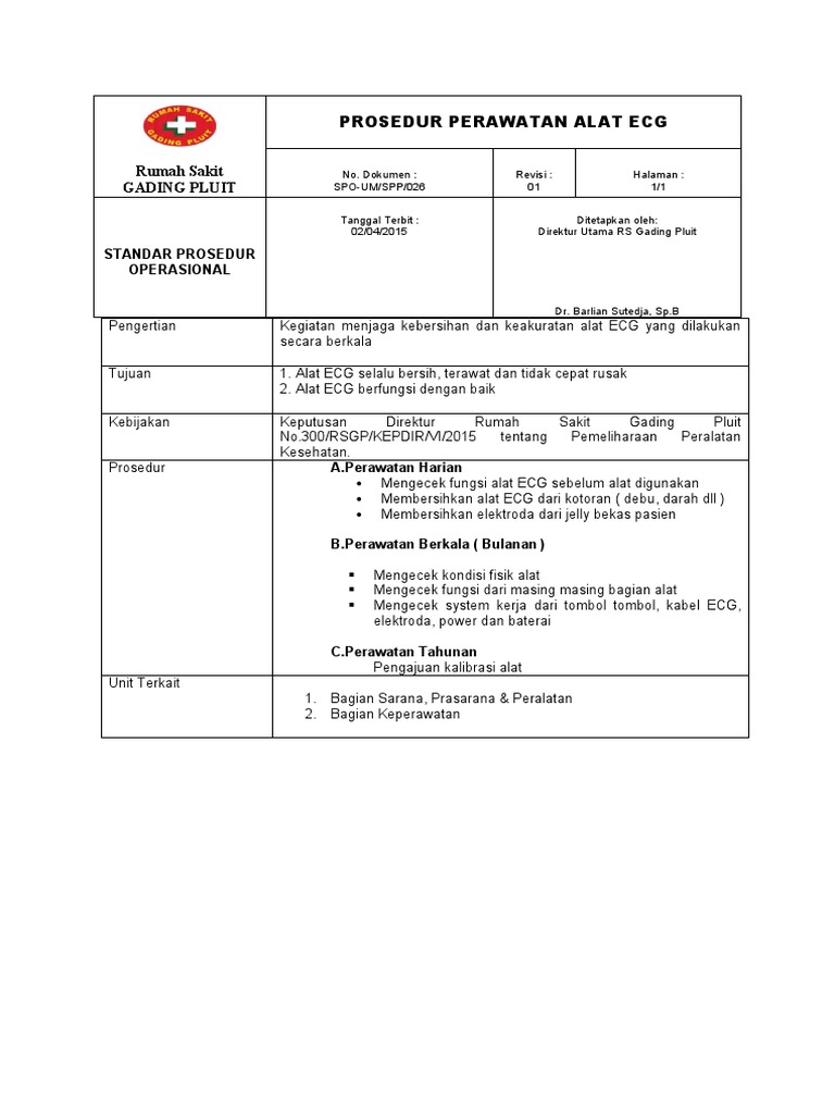 Spo-Um-Spp-026 Prosedur Perawatan Alat Ecg | PDF | Teknologi & Rekayasa