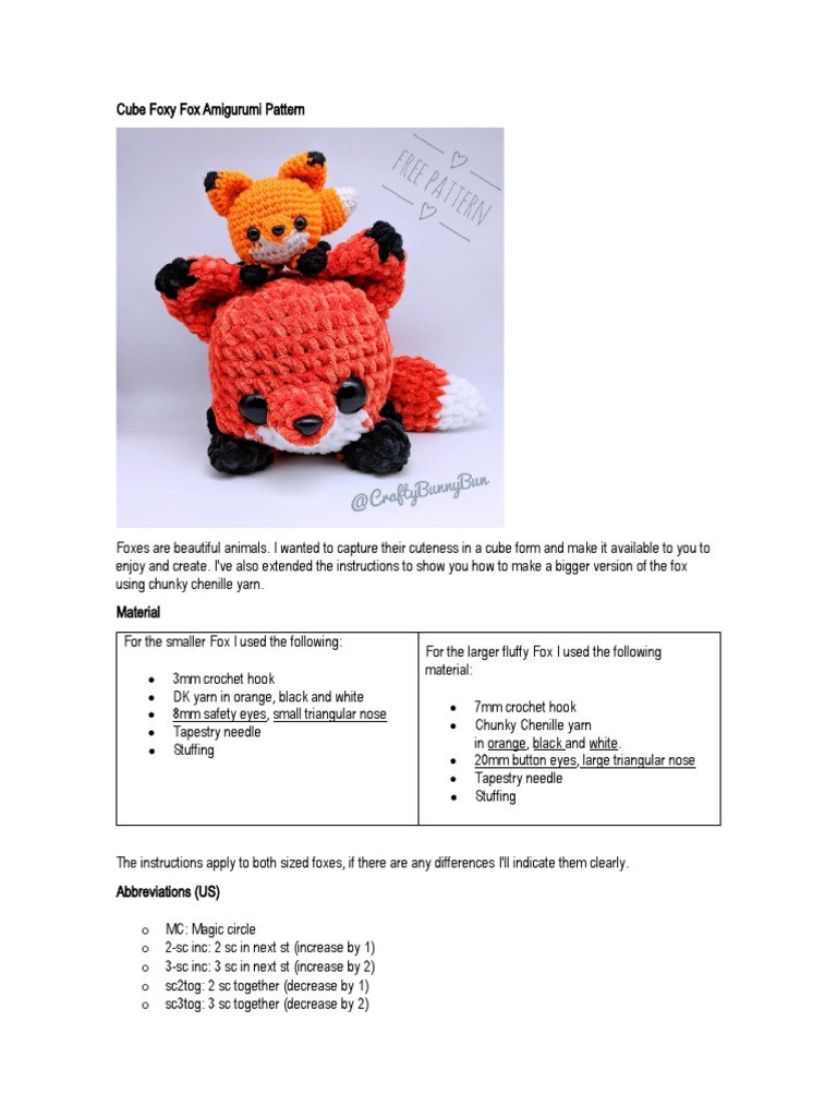 Cube Foxy Fox Amigurumi | PDF | Crochet | Textiles