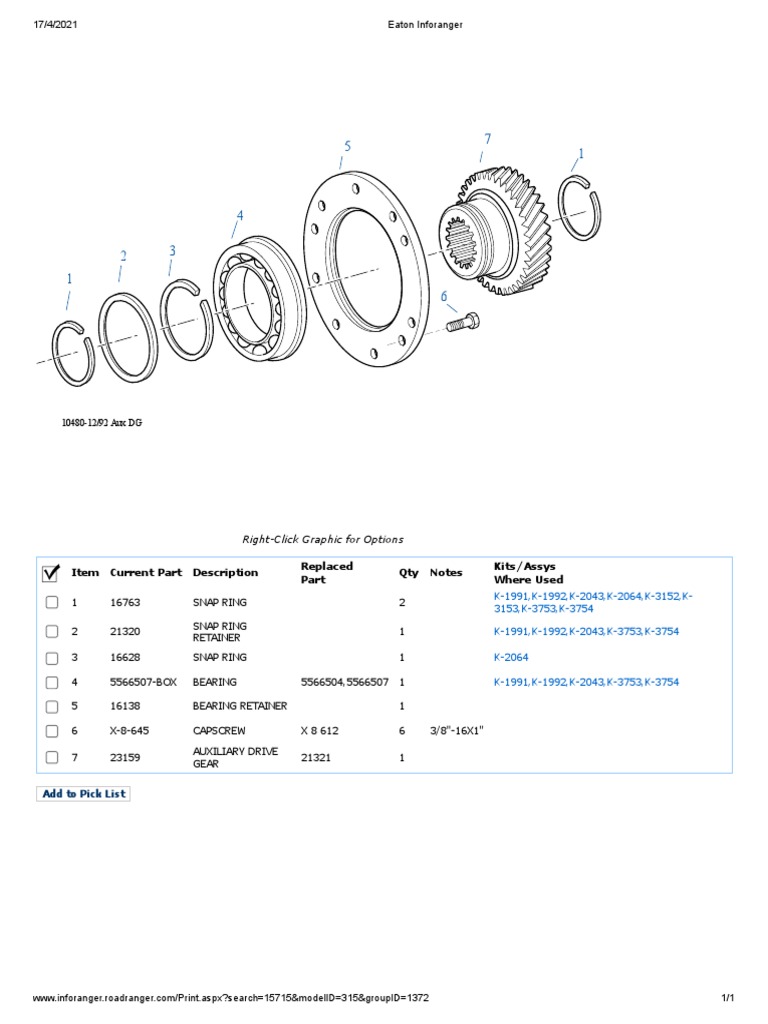 Eaton Inforanger document with parts list and diagram | PDF
